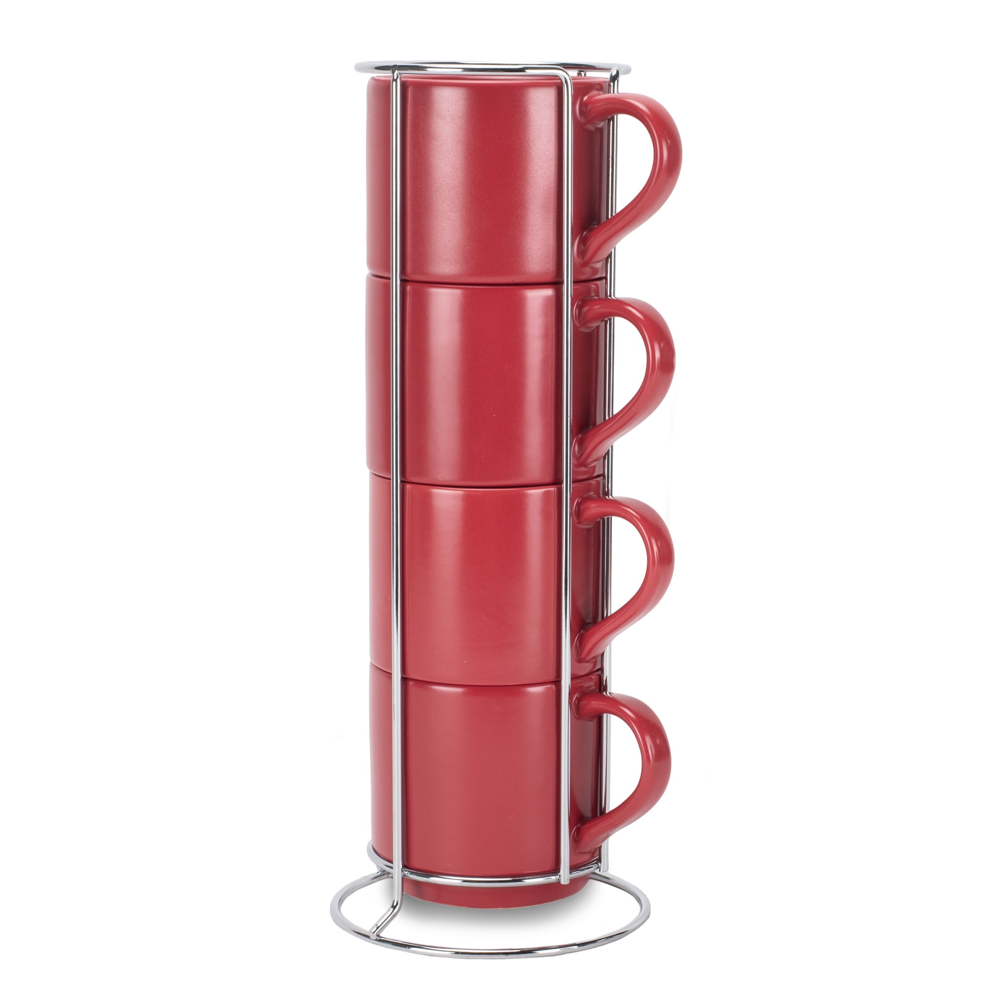Nat & Jules Stacking Red 14 ounce Ceramic Stoneware Mugs With Stand Set ...