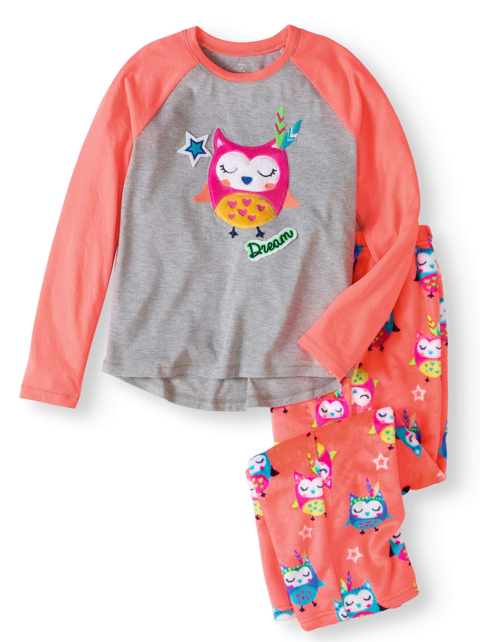 Girls' 2 Piece Cozy Graphic Top And Printed Pant Sleepwear Set ...