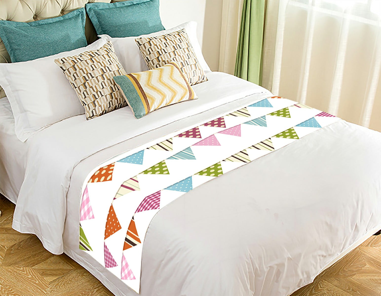 ECZJNT Bunting flags on a white background Bed Runner Bed Scarf Bed ...
