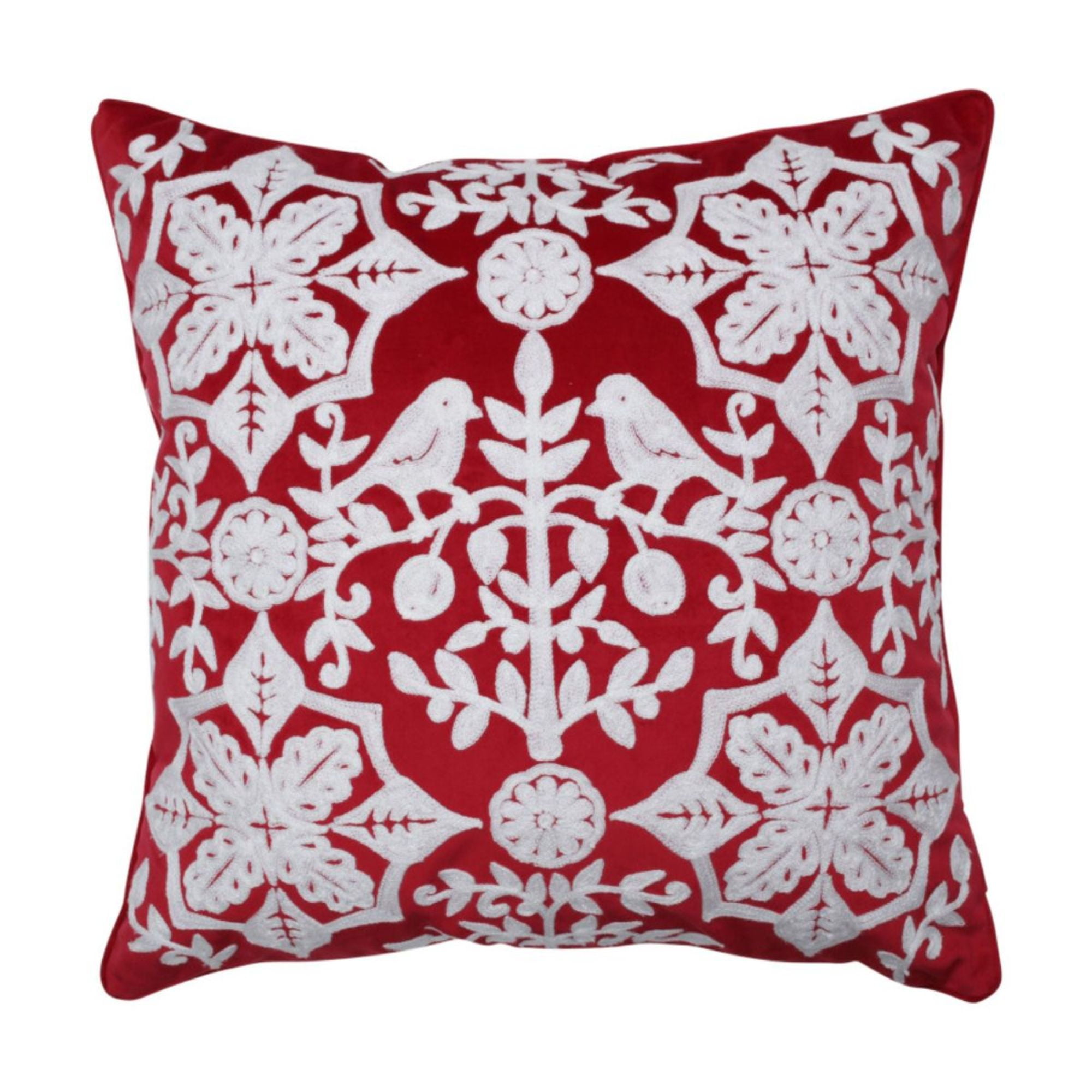 18" Red and White Embroidered Birds Rectangular Throw Pillow - Walmart.com