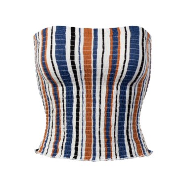 MixMatchy Women's Solid Strapless Smocked Summer Bandeau Tube Crop Top ...