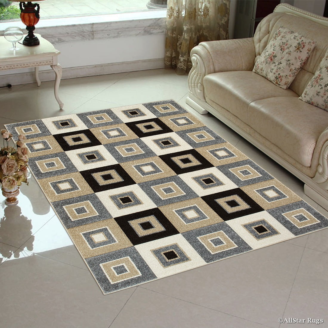 Allstar Grey Modern Geometric square design Area Rug (7' 9" x 10' 5 ...