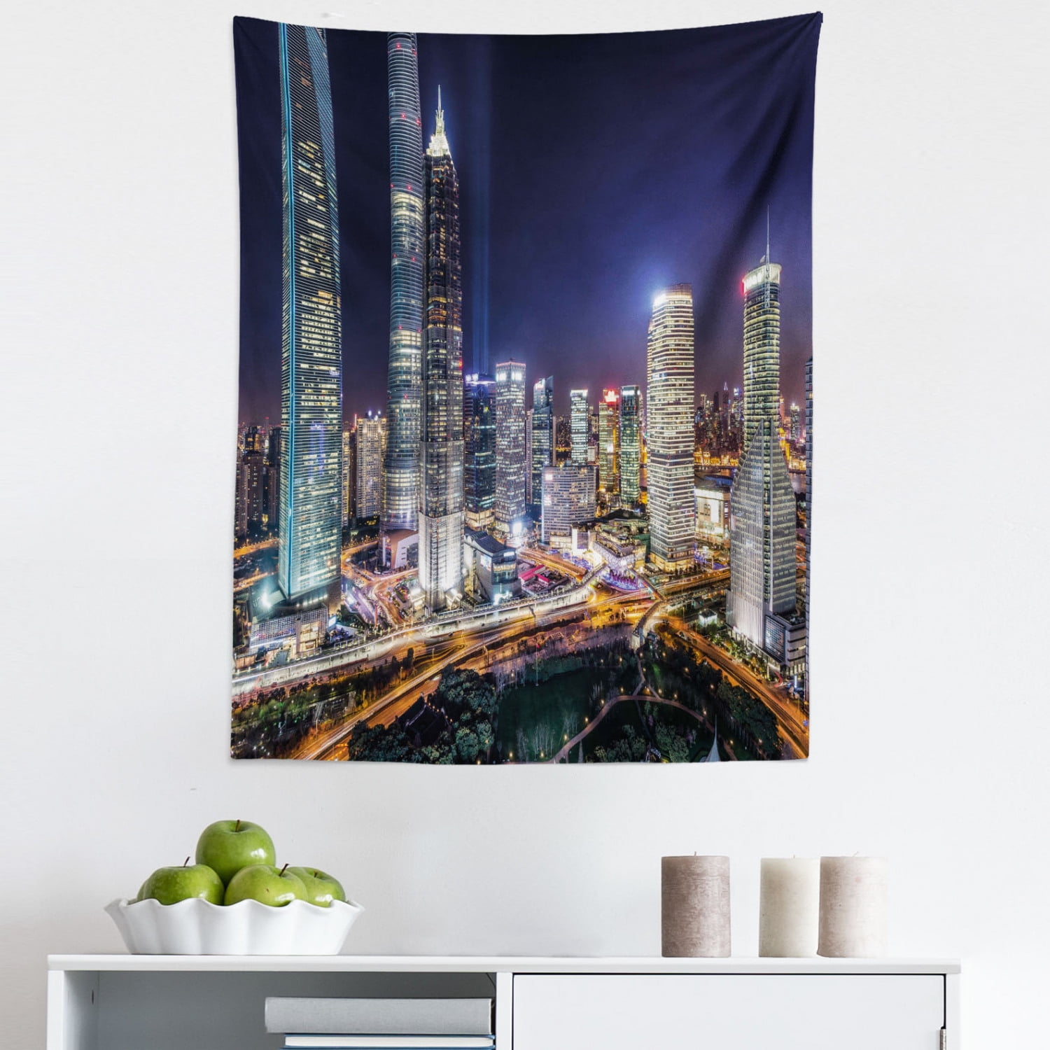 Urban Tapestry, Skyline Skyscrapers in Modern City at Night ...