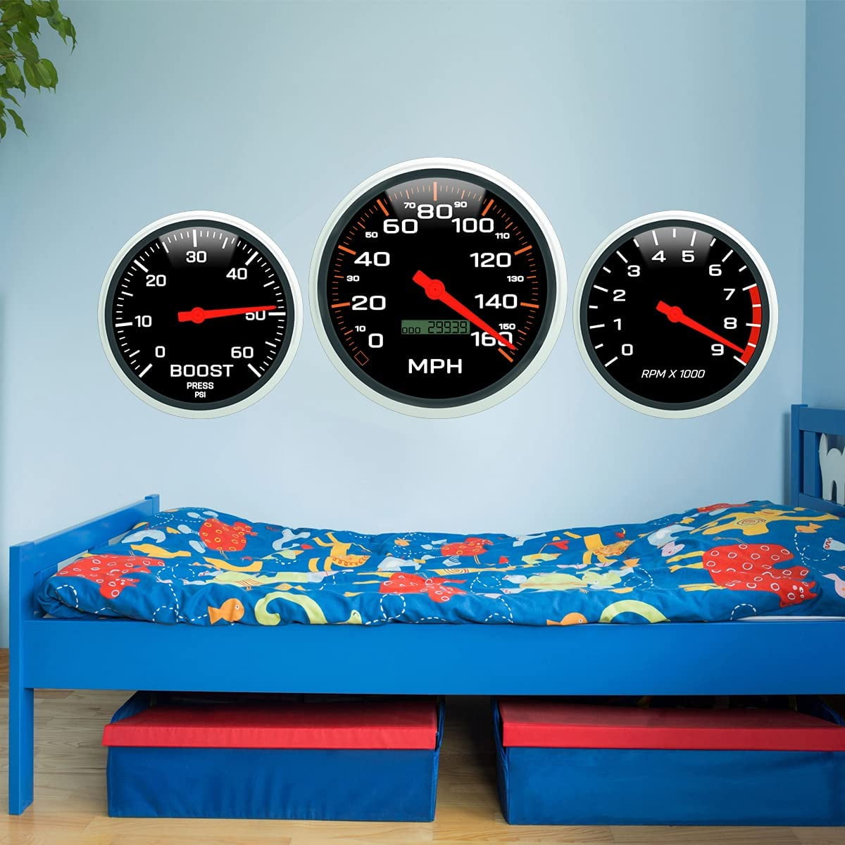 VWAQ Speedometer Wall Decals Peel and Stick Kids Car Sticker Decor - 3 ...