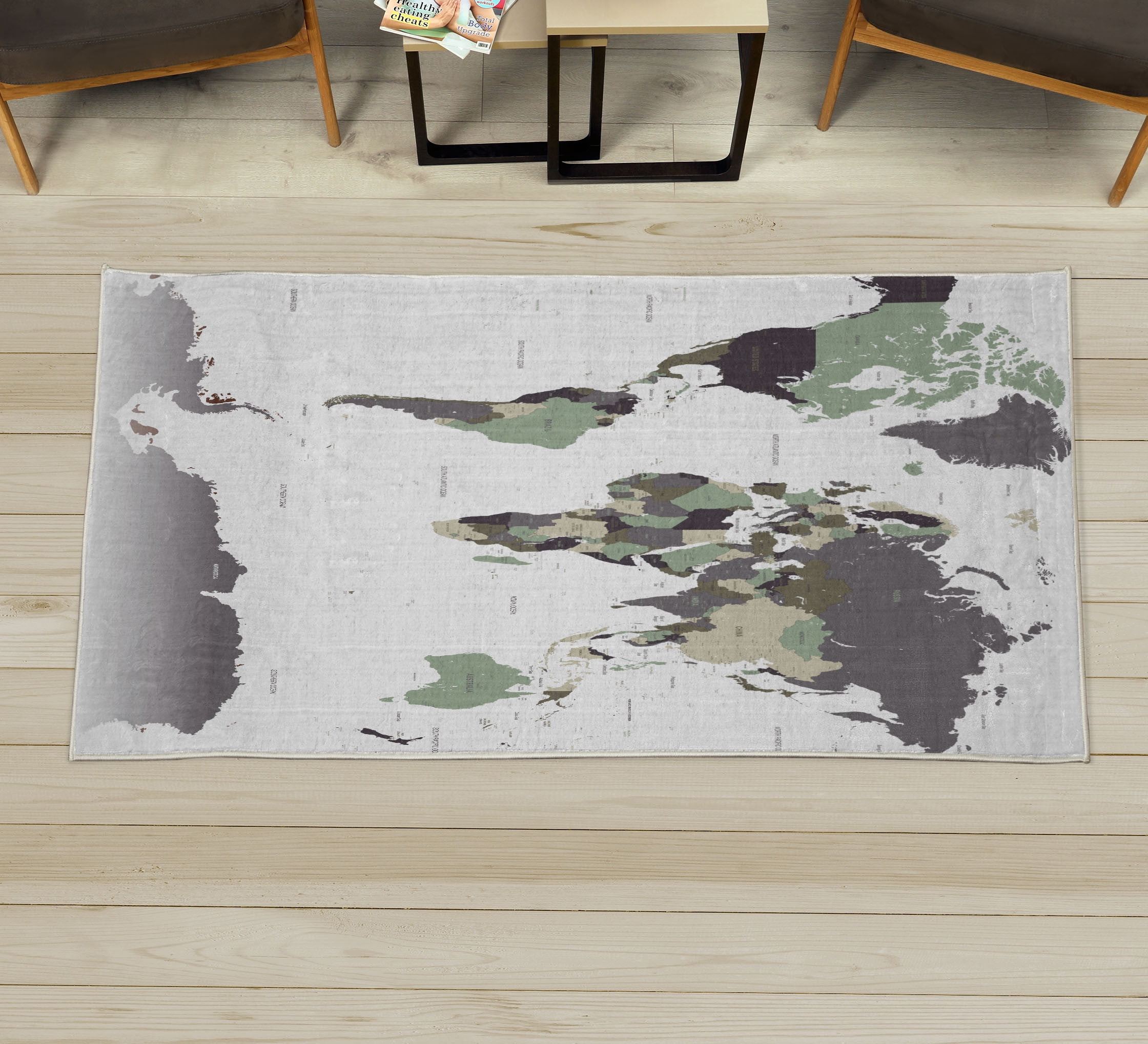 Earth Decorative Rug, Detailed World Map with All Countries Major ...