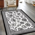 Black Flowers Washable Area Rug 4x6 Floral Geometric Classic ...