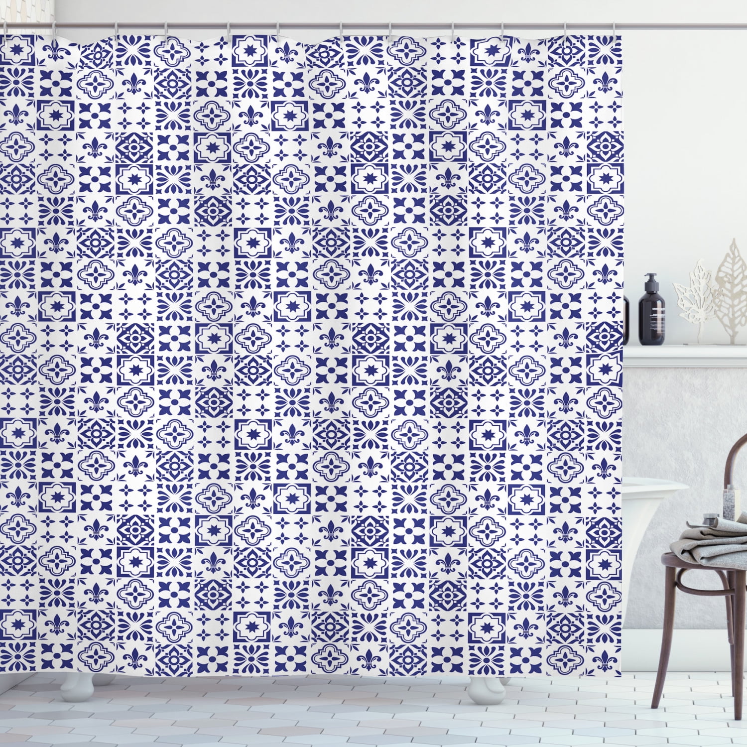 Ambesonne Indigo Shower Curtain, Tile Square Abstract Pattern, 69"Wx75 ...