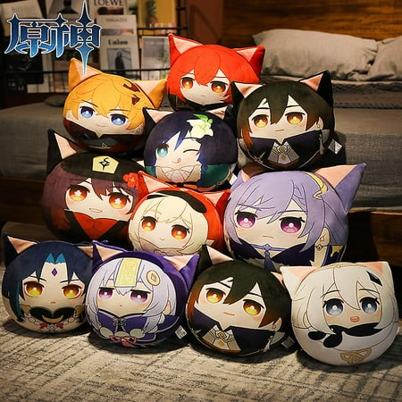 Game Genshin Impact Anime Plushie Pillow Round Ball Cushion Doll Paimon ...