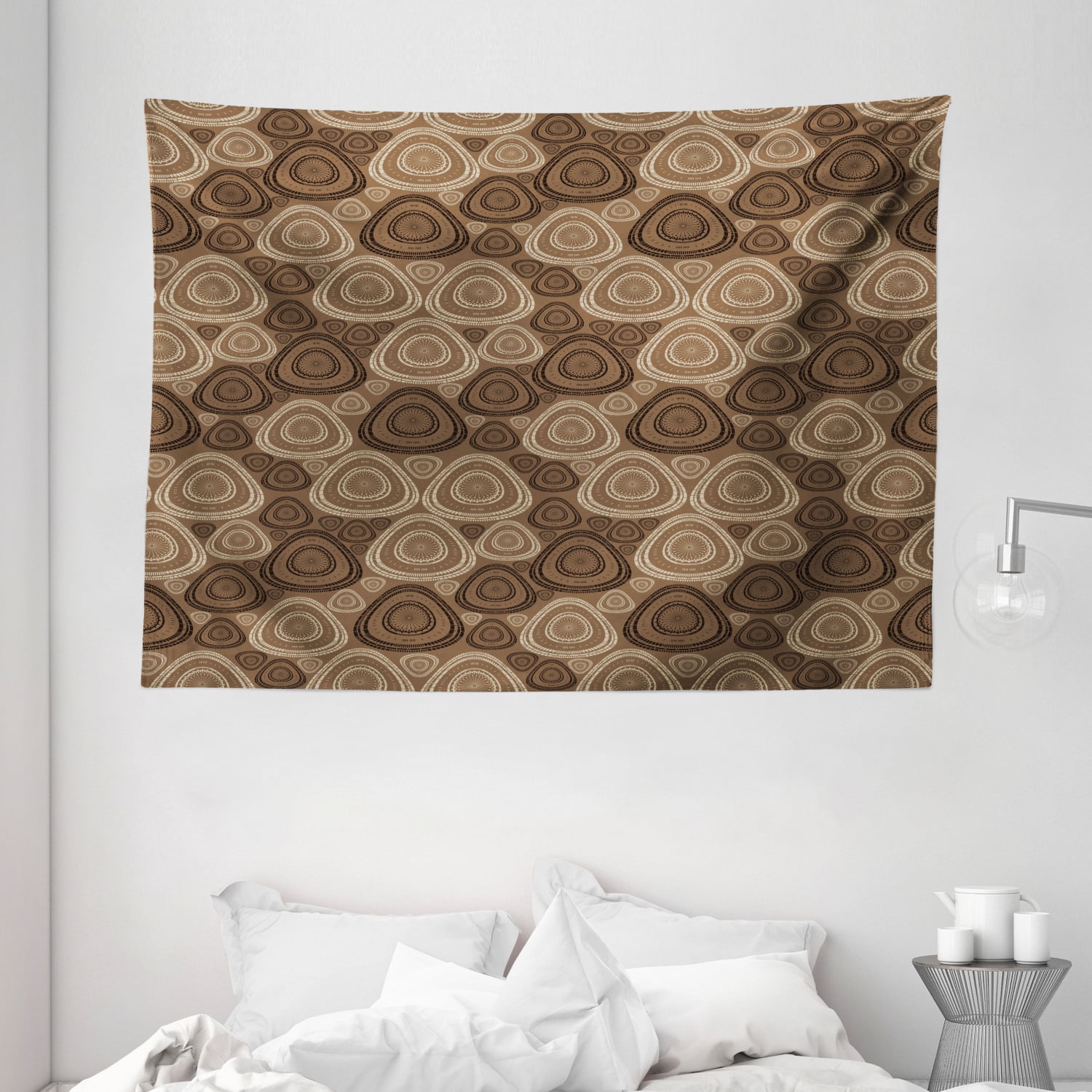 Brown and Ivory Tapestry, Circles and Oval Triangle Shapes on Brown ...