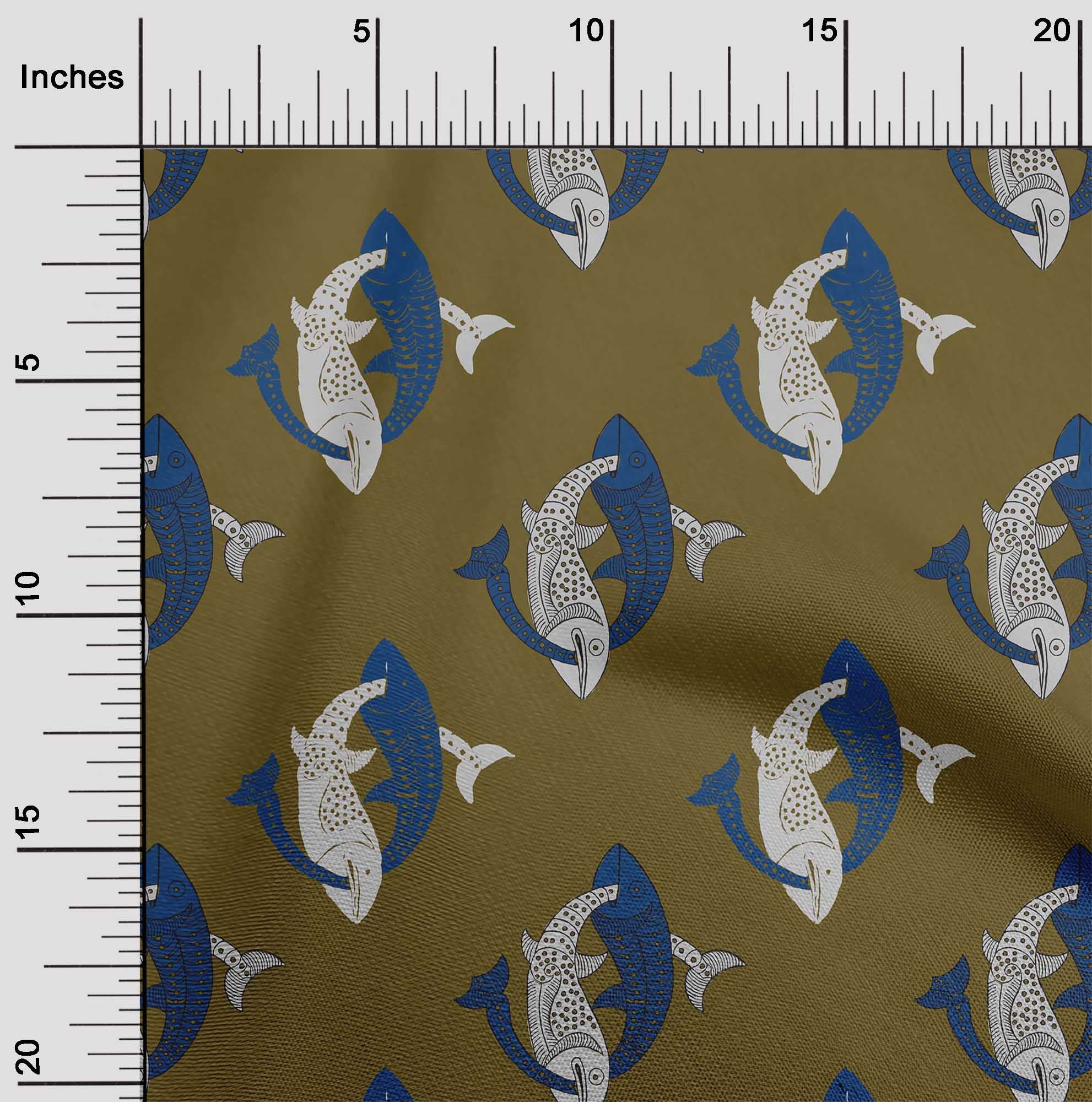 oneOone Cotton Poplin Fabric Fish Block Fabric Prints By Yard 42 Inch ...
