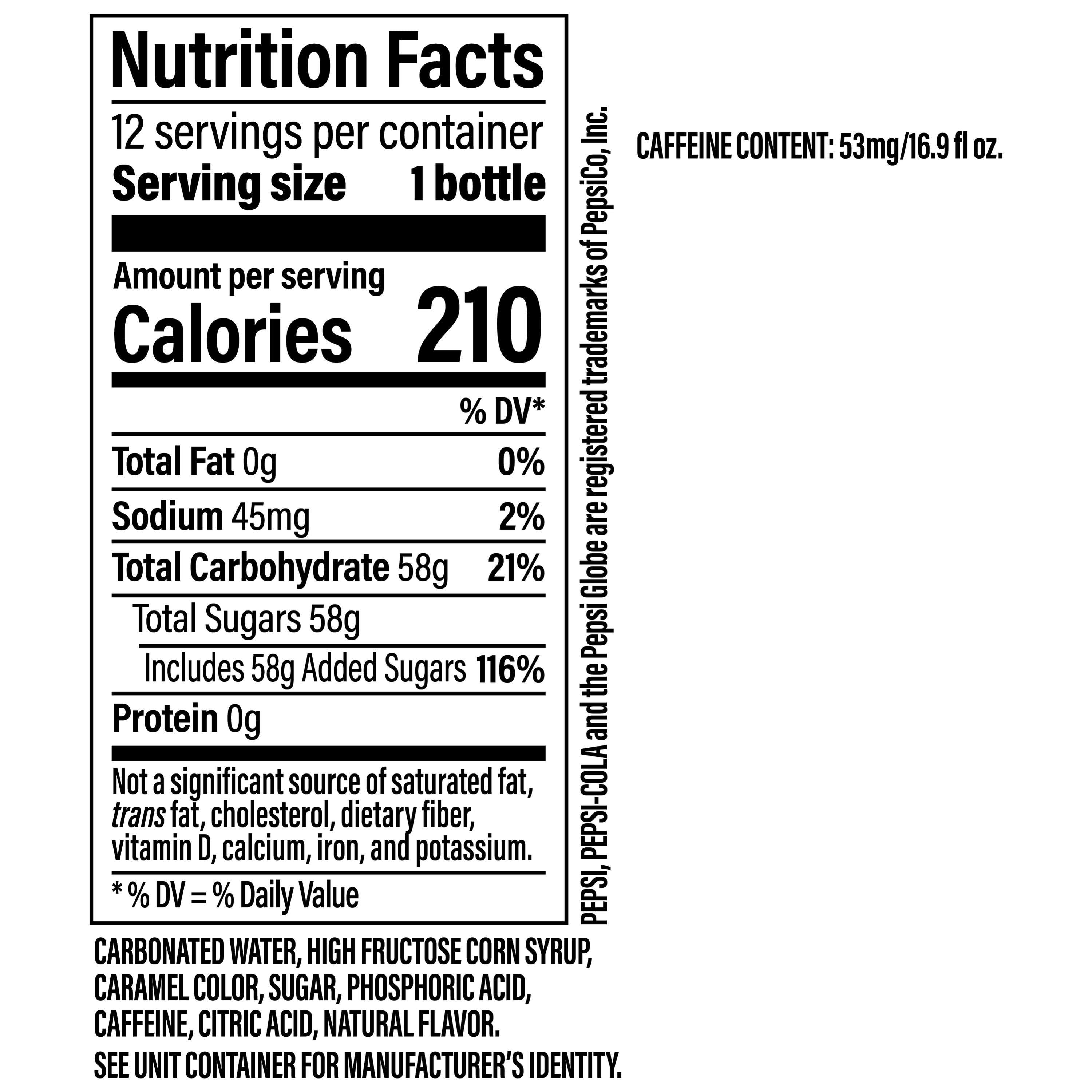 Pepsi Nutrition Label