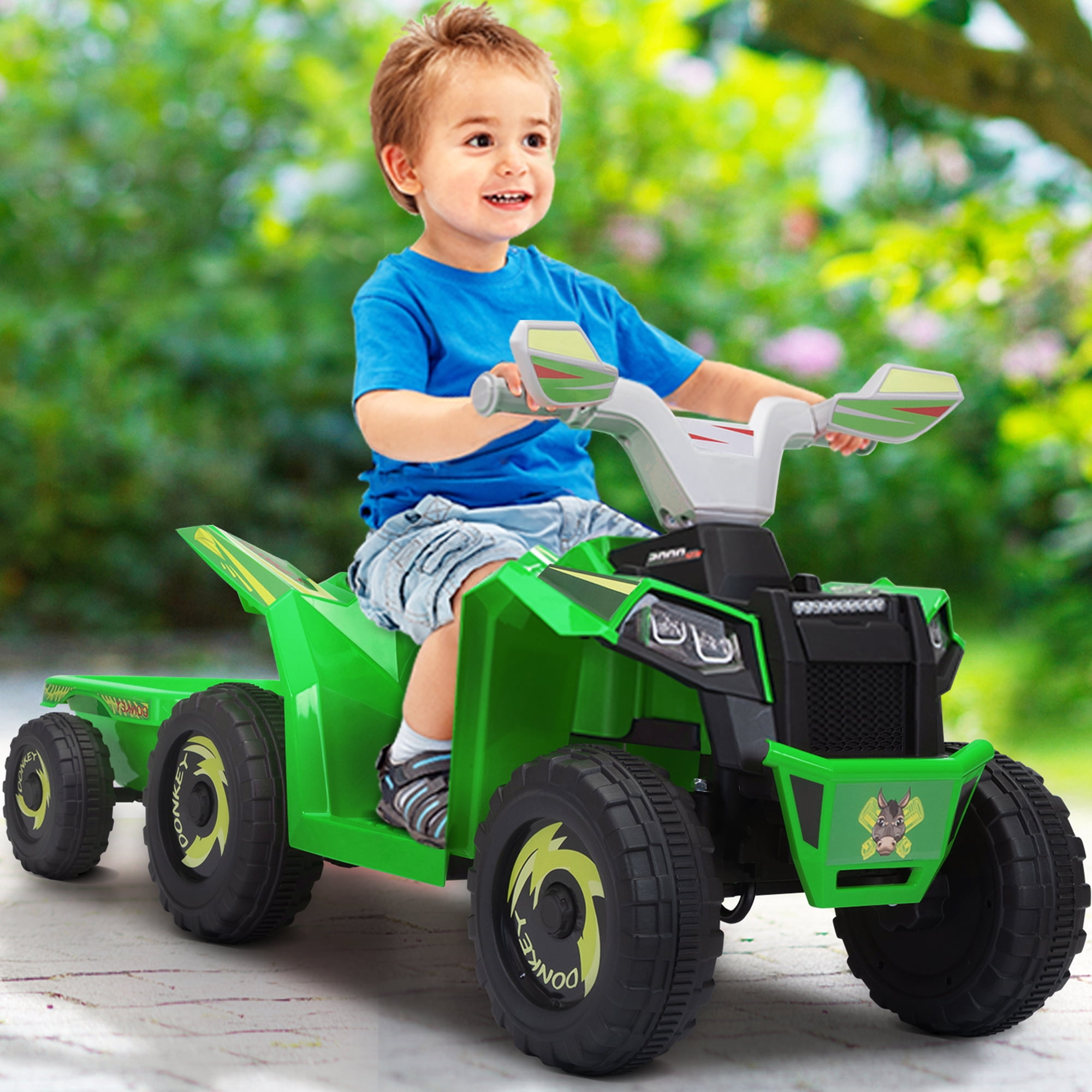 iRerts Green 6V Battery Powered Ride On Car ATV with Trailer, Kids ...