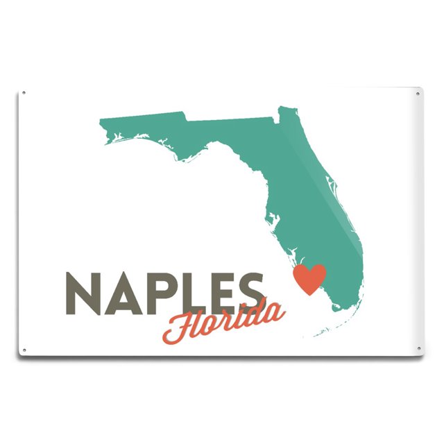 Naples Florida State Outline And Heart 12x18 Aluminum Art Indoor