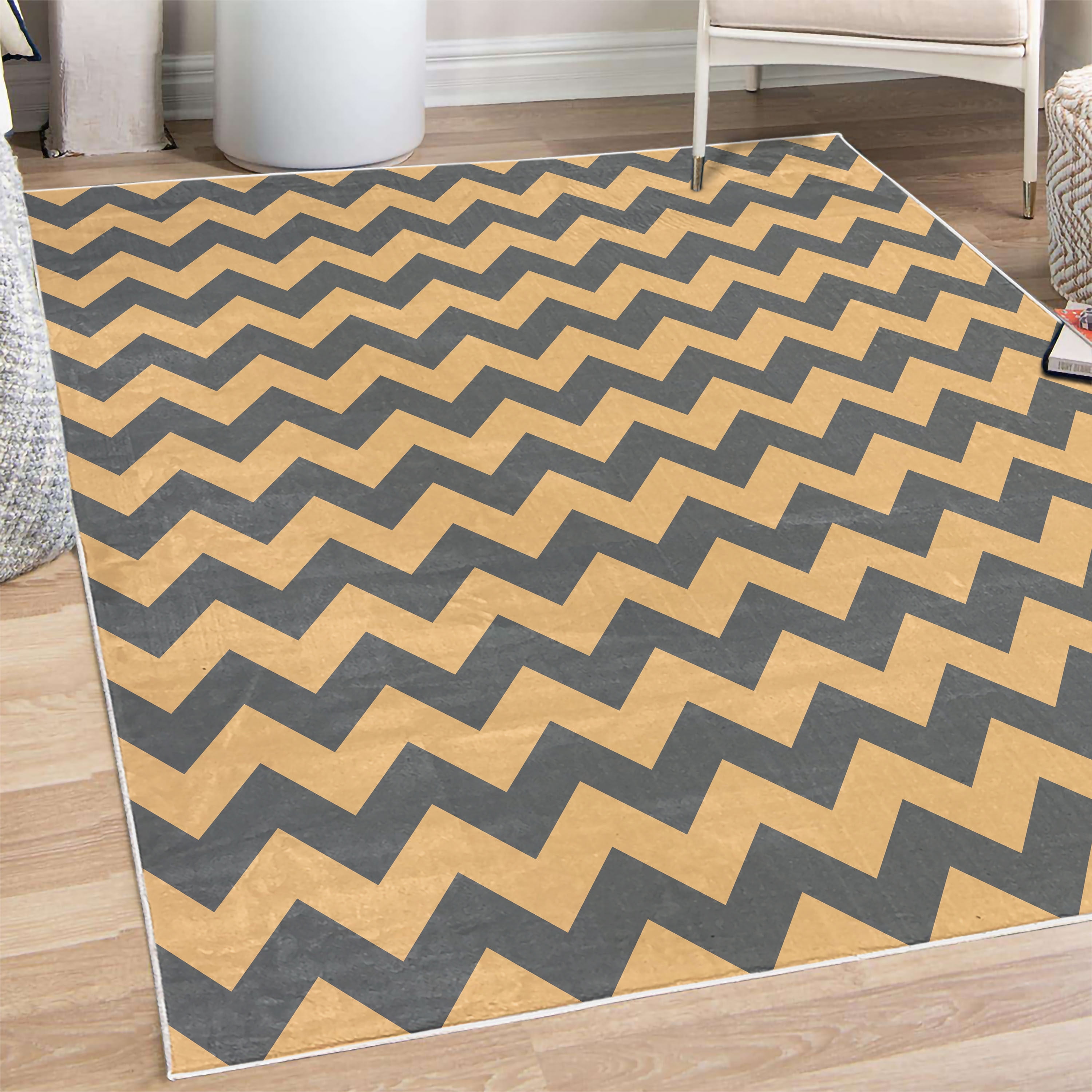 Chevron Decorative Rug, Abstract Geometric Horizontal Repeated Zigzag ...