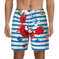 Goofa Red Funny Crab on Blue Stripe Printed Men's Swim Trunks Board ...