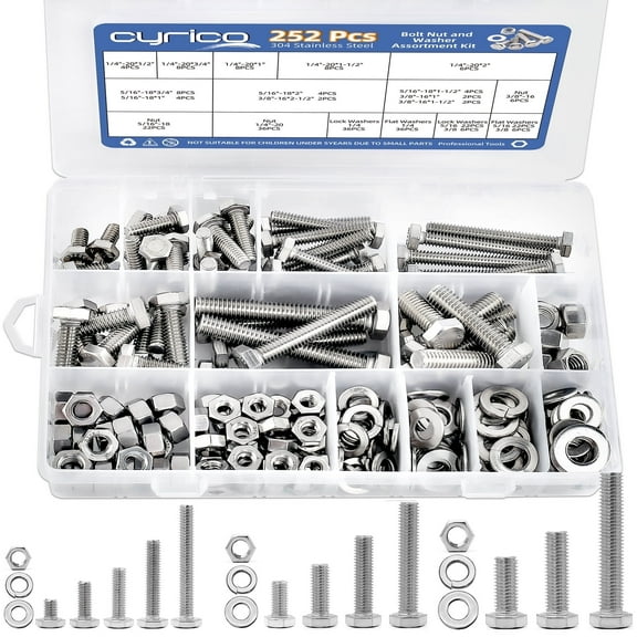 255Pcs Stainless Steel Bolts and Nuts Kit, 1/4-20, 5/16-18, 3/8-16 Hex ...