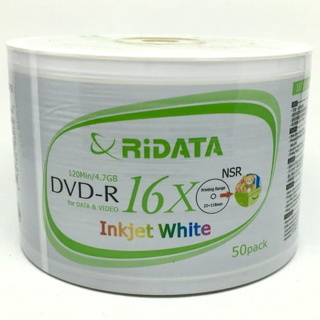 RIDATA/RITEK DVD-R4.7GB/120MIN 16X White Hub Inkjet Printable, No ...