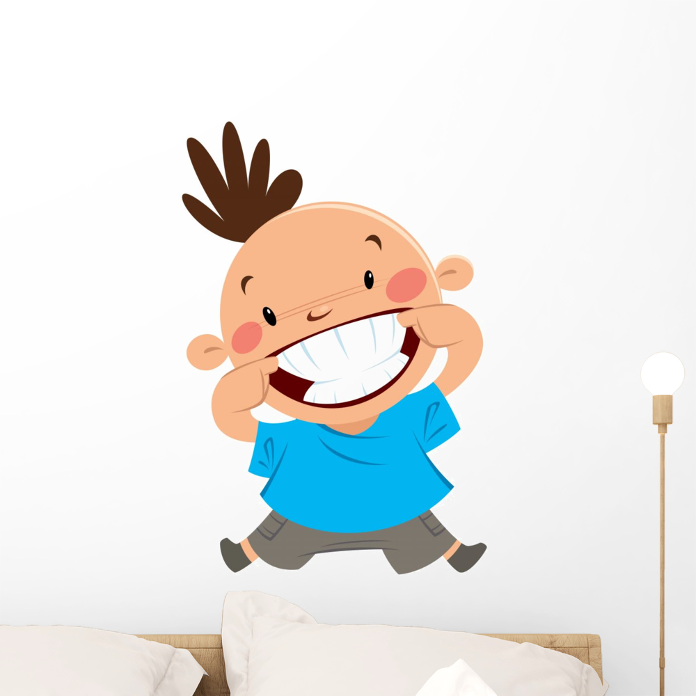 Happy Boy Smiling Pointing Wall Decal Sticker by Wallmonkeys Vinyl Peel ...