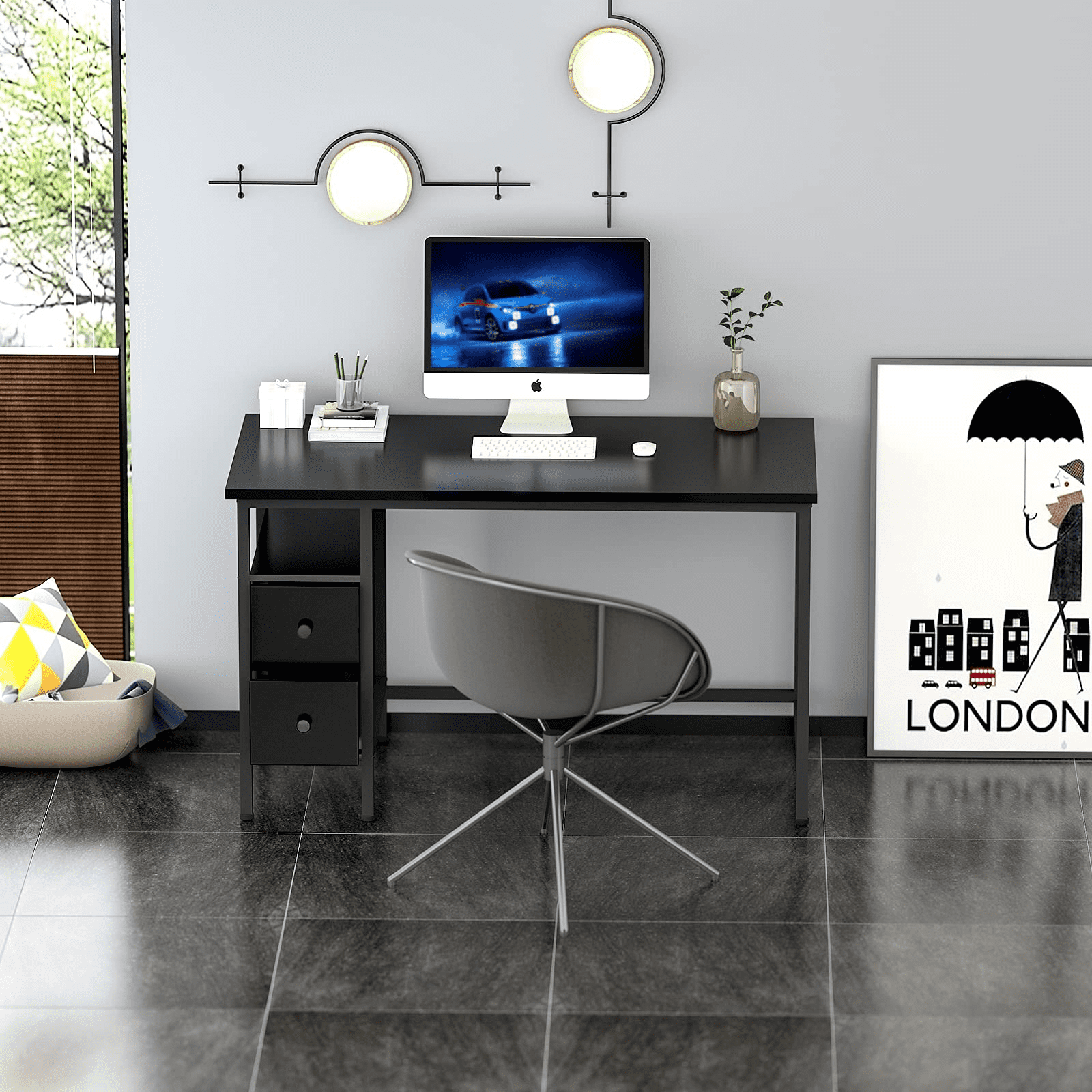 Buy GIKPAL Home Office Desk, Study Writing Desk with 2 Drawers, Desk ...