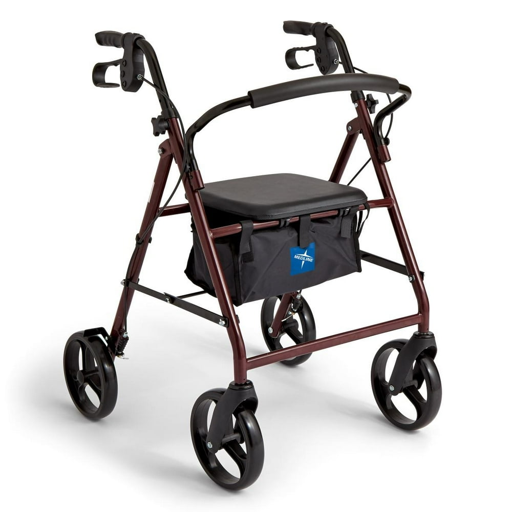 Medline Strong Steel Rollator, Folding Rolling Walker, 8" Wheels, 350lb ...