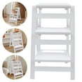 White 3-Tier Step Stool Solid Wood Folding Ladder Anti-Slip Step Stool ...