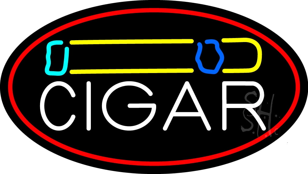 Cigar And Smoke Oval With Red Border LED Neon Sign 13 x 24 - inches ...