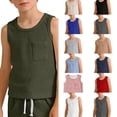 Boys Tank Tops Solid Color Sleeveless Round Neck Waffle Texture Chest ...