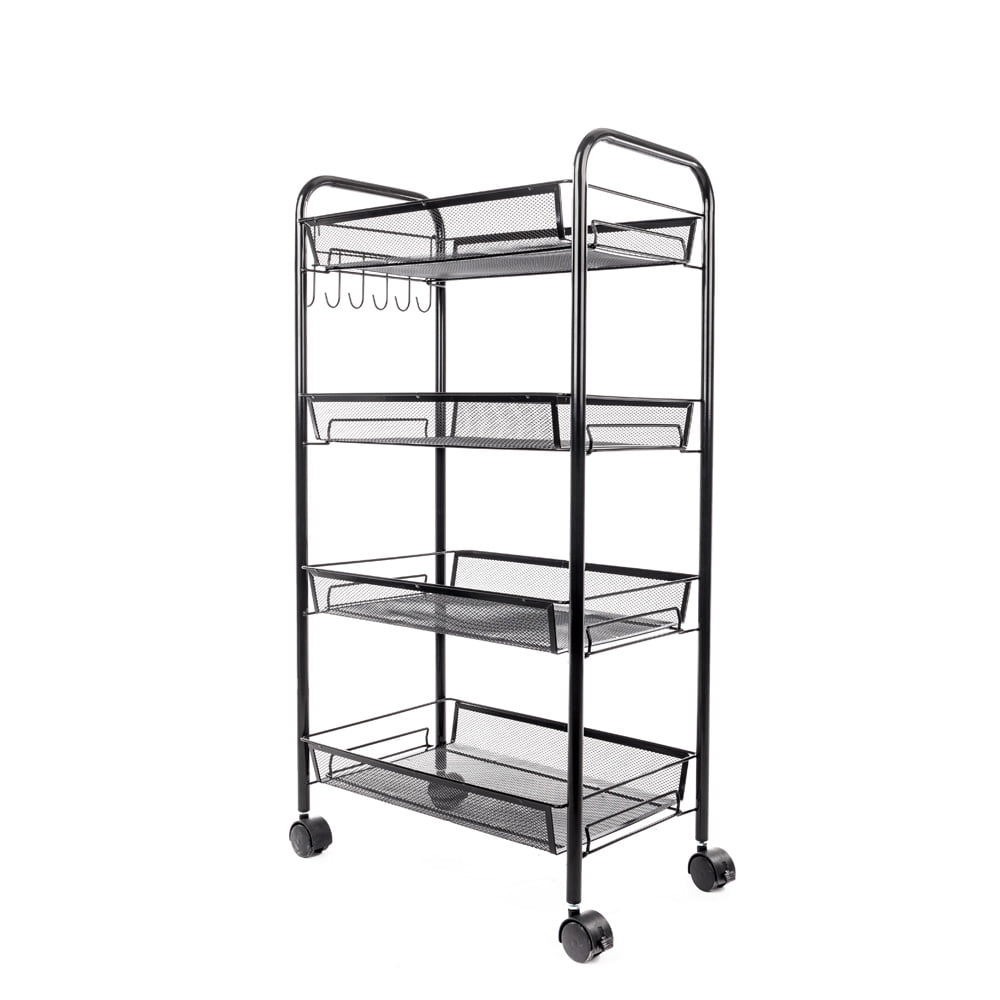 4-Tier Utility Cart, Metal Mesh Rolling Storage Cart Kitchen Storage ...