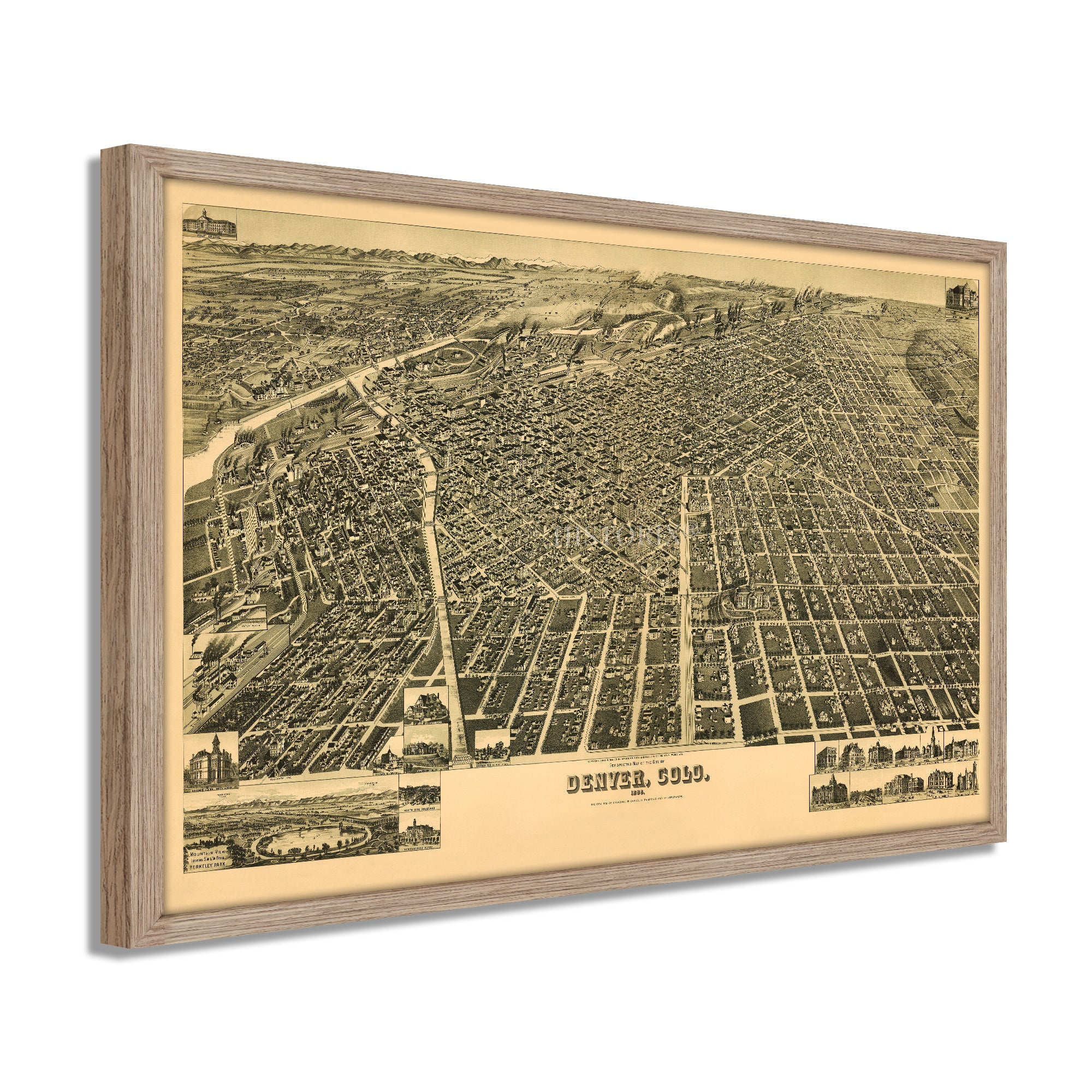 1889 Map of Denver Colorado - Framed Vintage Denver Map- Old Denver ...