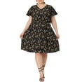 Agnes Orinda Womens Plus Size Floral V Neck Midi Dress With Ruffle