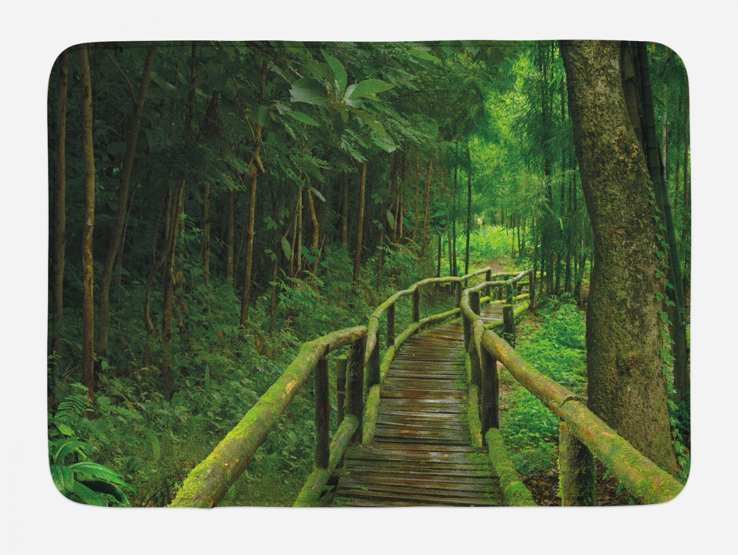 Jungle Bath Mat, Rainforest in Thailand Foliage Greenery Wooden Pathway ...