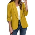 BiZtdJrK Blazers for Women Lightweight Ruched 3/4 Sleeve Lapel Collar ...
