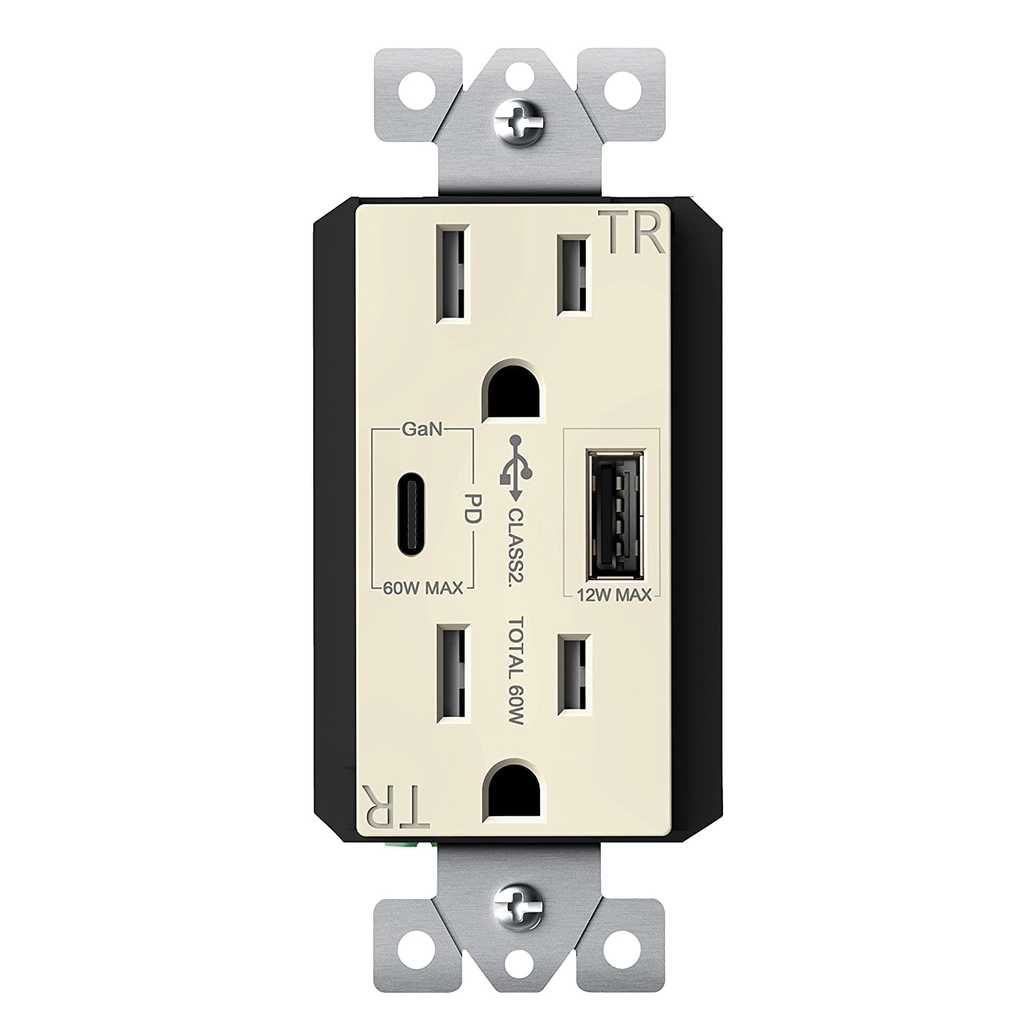 TOPGREENER USB Wall Outlet, Type C / A Ports, 60W Power Delivery, 15A Tamper-Resistant ...
