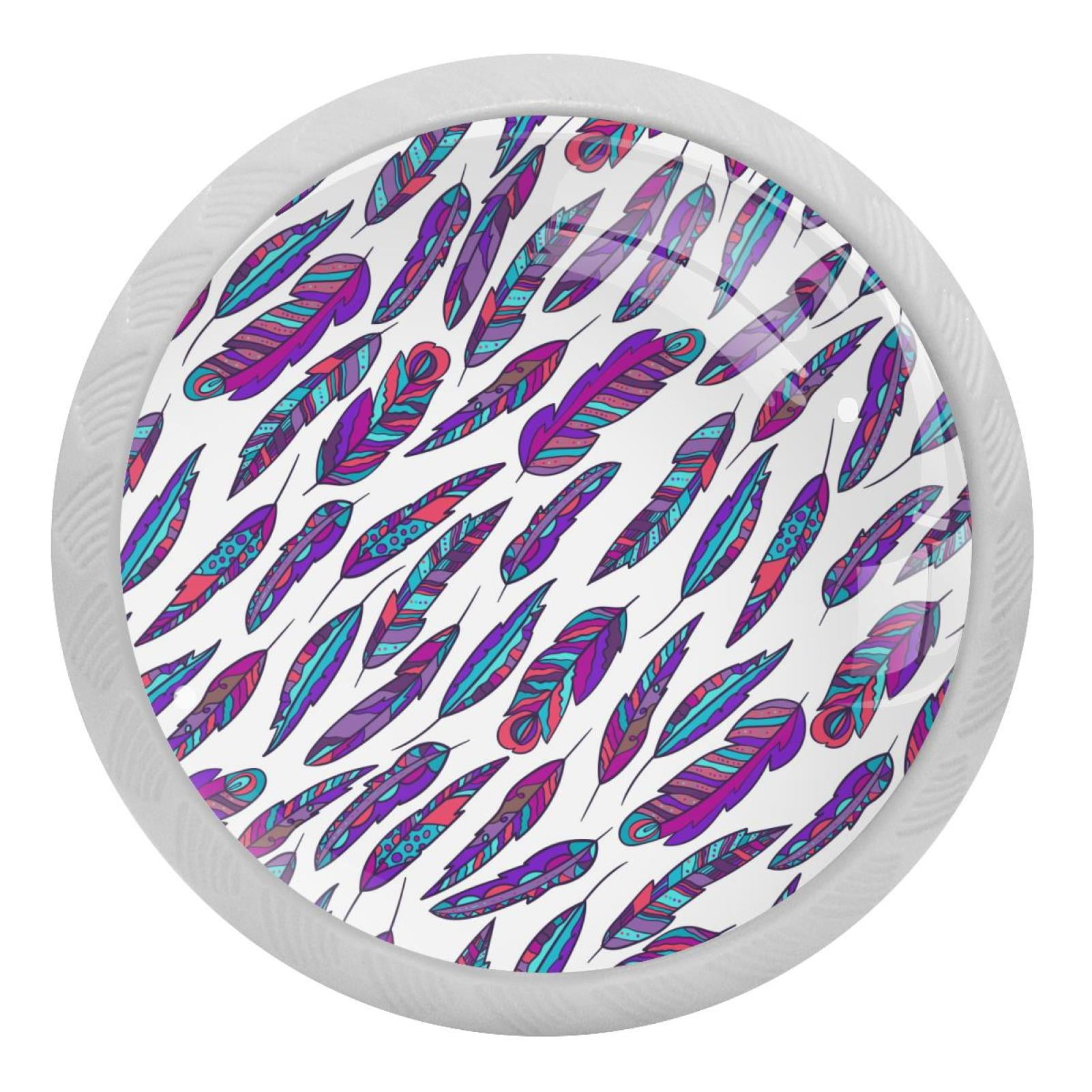 4PCS Round Boho Feathers Cabinet Fluorescence Knob Glowing in the Dark ...