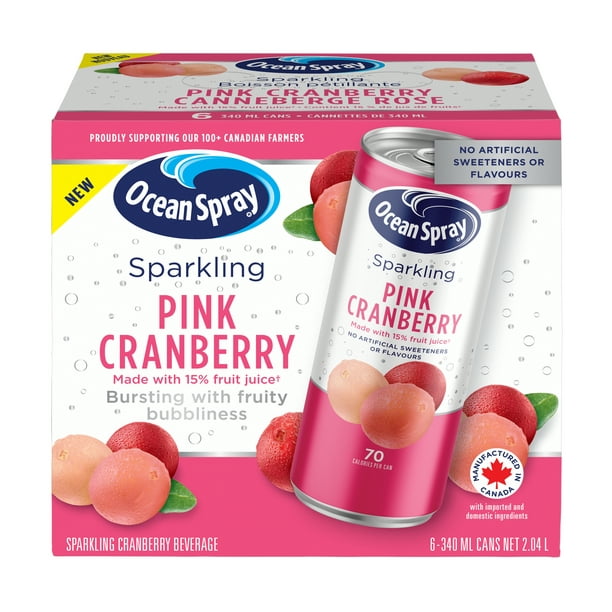 Ocean Spray Sparkling Pink 6PK, 340ml Cans, No allergens, Recyclable ...
