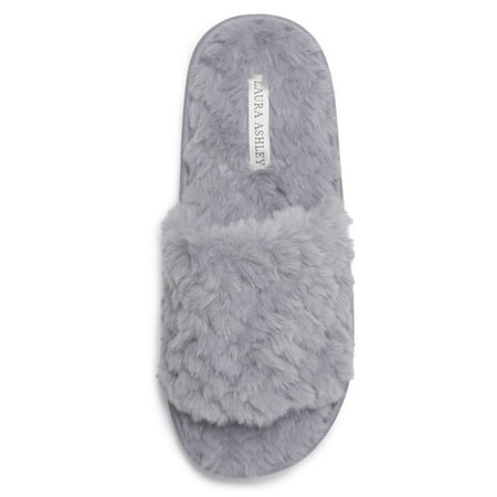 Laura Ashley Womens Texture Plush One Band Memory Foam Slide On ...