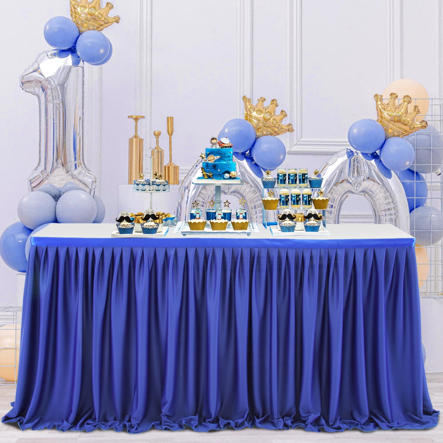 4FT/6FT/9FT/14FT Tablecloth Polyester Pleated Table Skirt Frilly ...