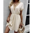 Casual Short Sleeve V Neck Lace Trim A Line Swing Dress Loose Fit ...