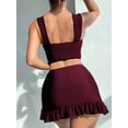 Burgundy Twist Front Tankini Top With Ruffle Skirted Bottom 3-Piece ...