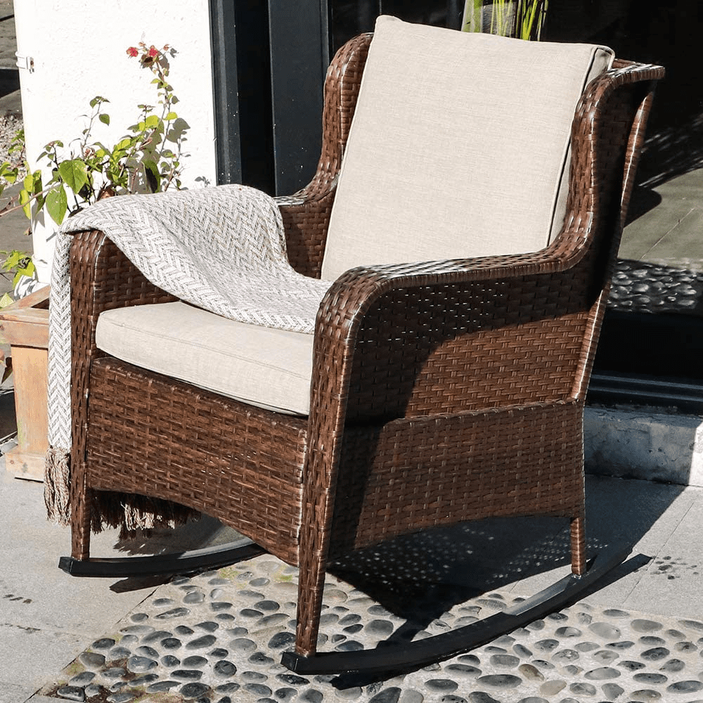 Patio Resin Wicker Rocking Chair with Cushions, Outdoor Furniture Club ...