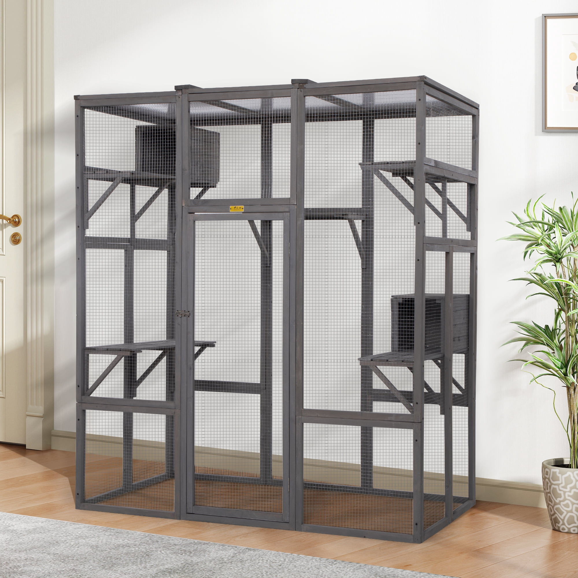 Coziwow Large Wooden Cat House, Outdoor Cat Enclosure with Weather ...