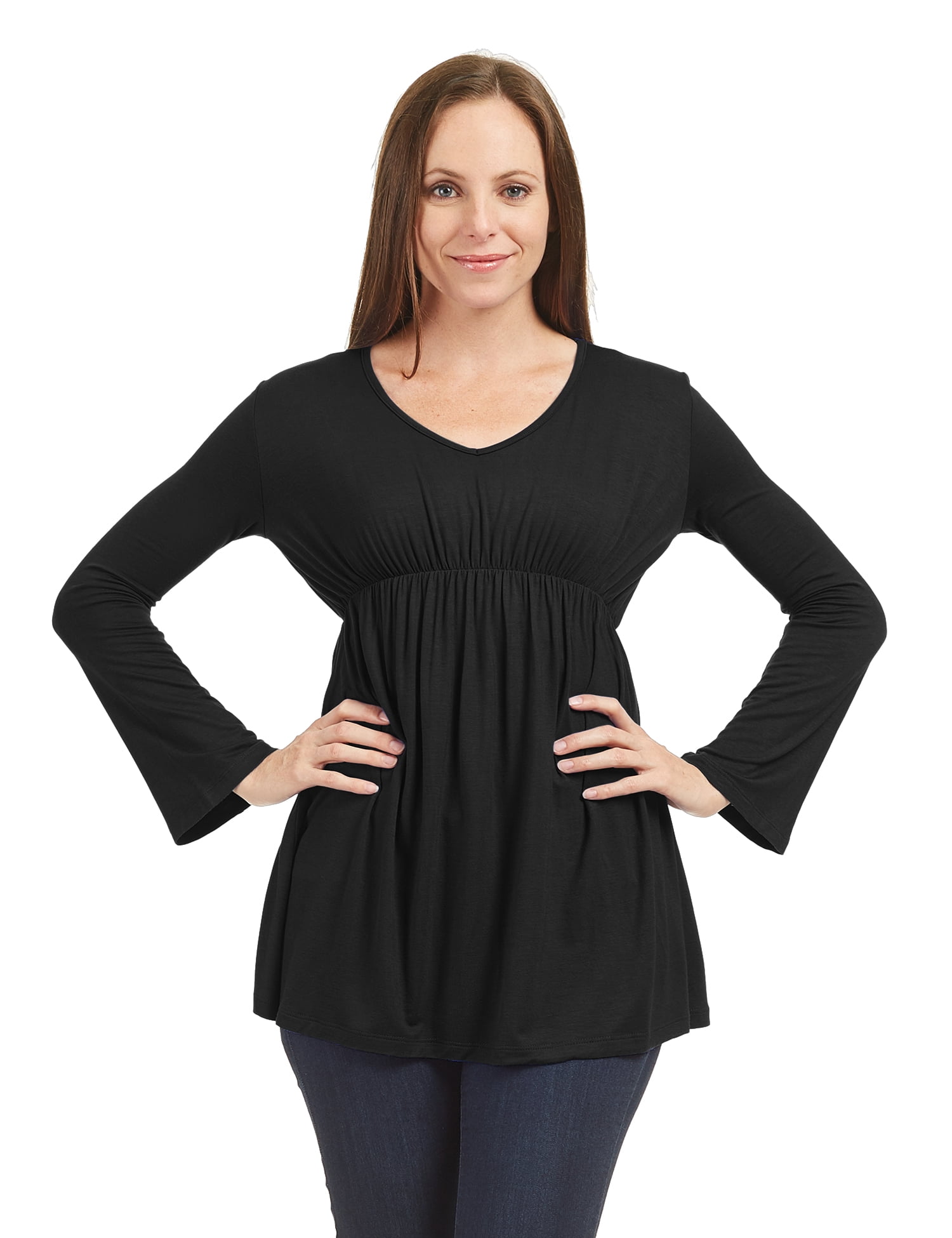 WT1477 Womens V Neck Long Sleeve Empire Waist Tunic Top - Walmart.com