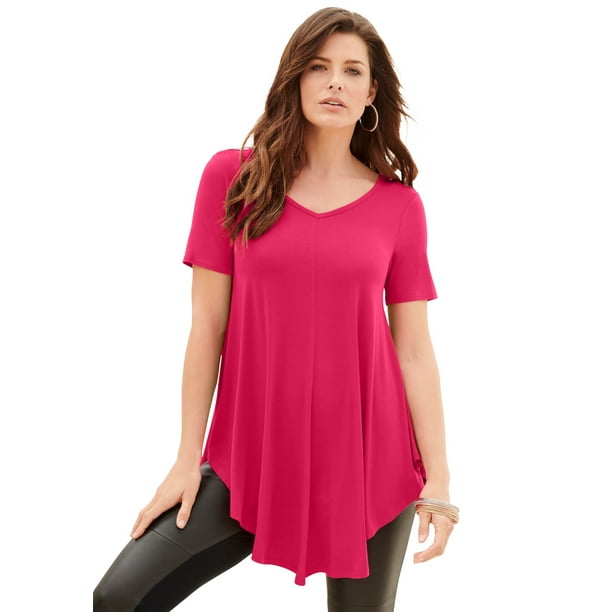 Roamans Womens Plus Size Swing Ultra Femme Tunic Short Sleeve V Neck