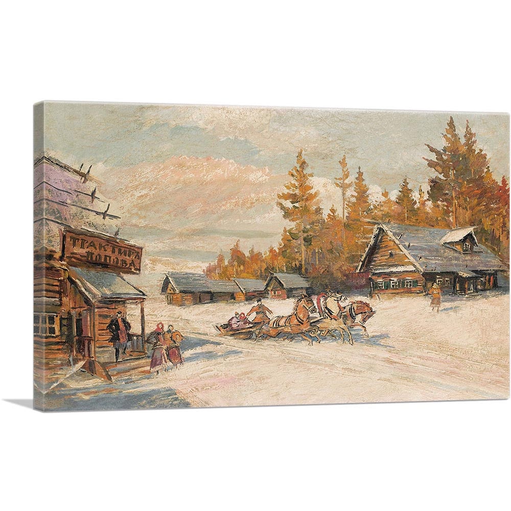 ARTCANVAS Winter Scene With Troika Winter Sleigh Ride Canvas Art Print ...