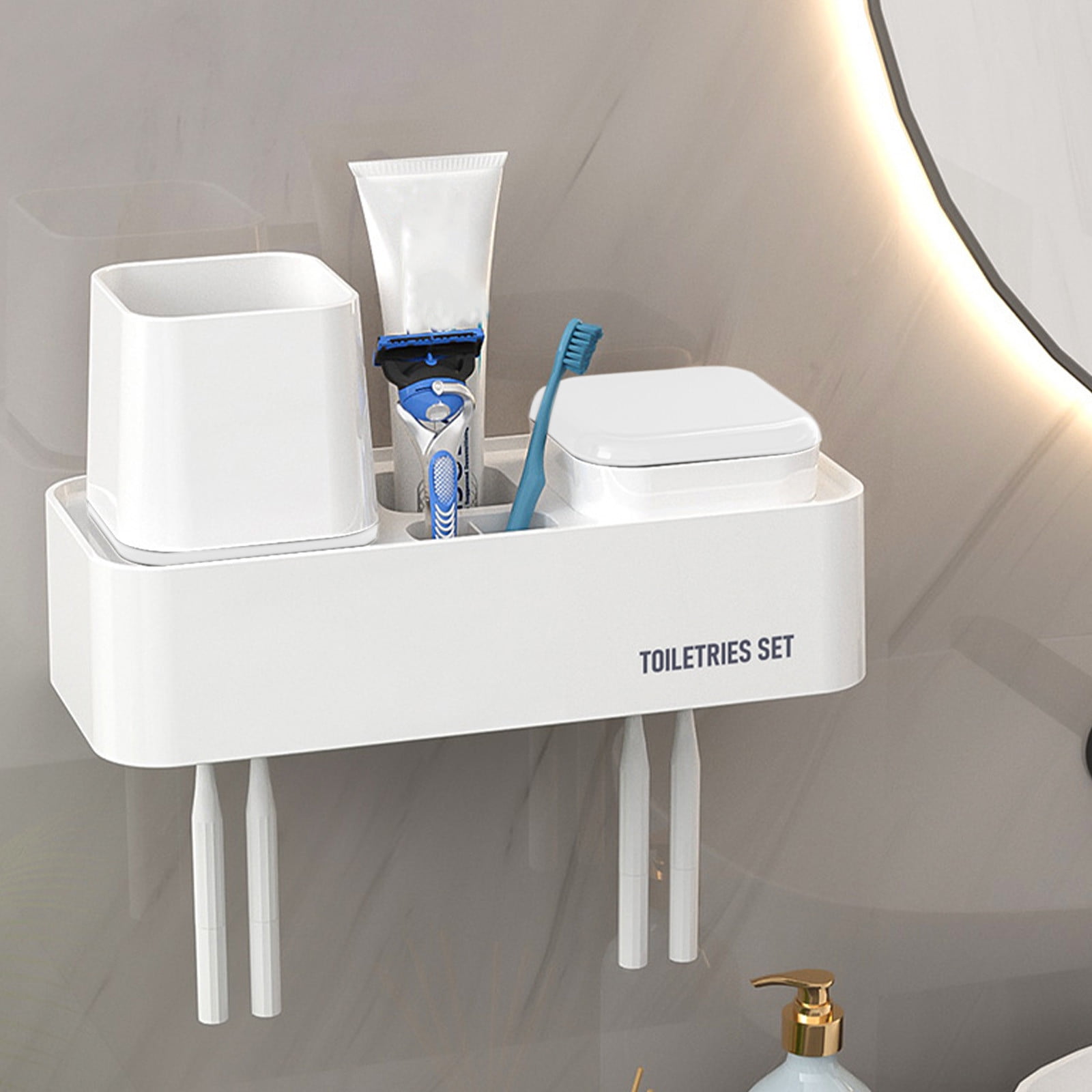 Dvkptbk Toothbrush Holders For Bathrooms  Toothbrush Wall Mounted With 2 Toothbrush Cup bathroom Toothbrush Toothpaste Toothbrush Holder Storage & Org