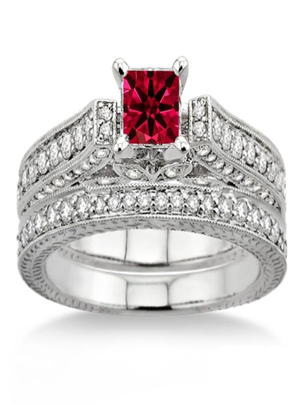 2 Carat Ruby & Diamond 2.10 Carat Ruby & Diamond Antique Bridal Set ...