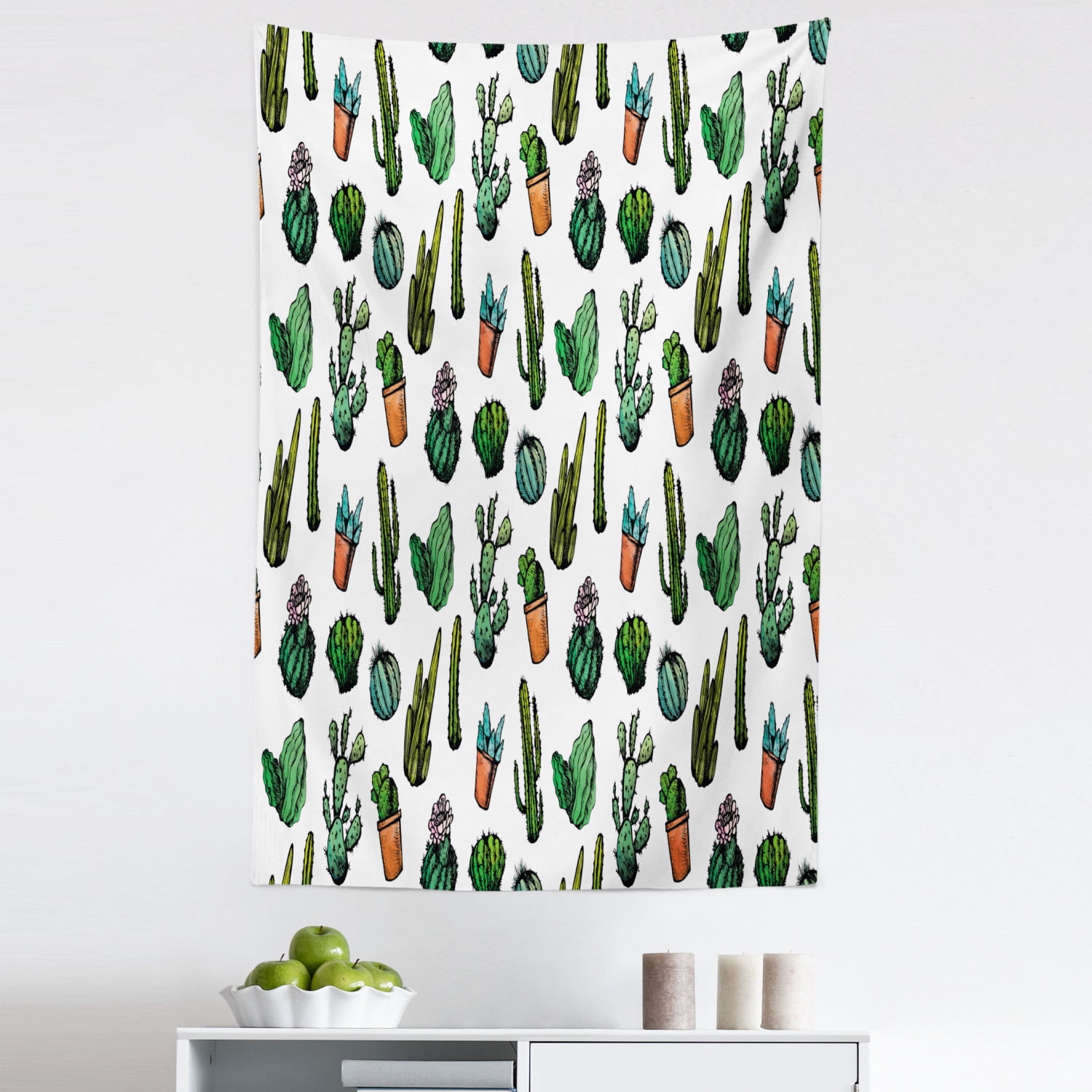 Cactus Tapestry, Sketchy Spiked Mexican Garden Foliage Boho Hand Drawn ...