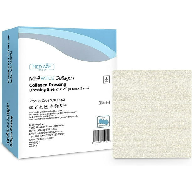 MedVance Collagen Dressing Pads, Box of 5 dressings (2"x2") - Walmart.com