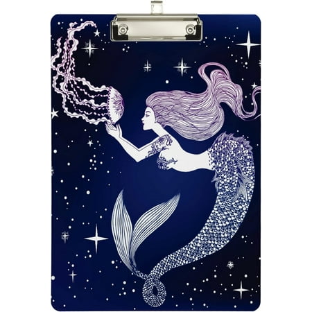 POGLIP Mermaid Jellyfish Clipboard Hardboard Wood Nursing Clip Board ...