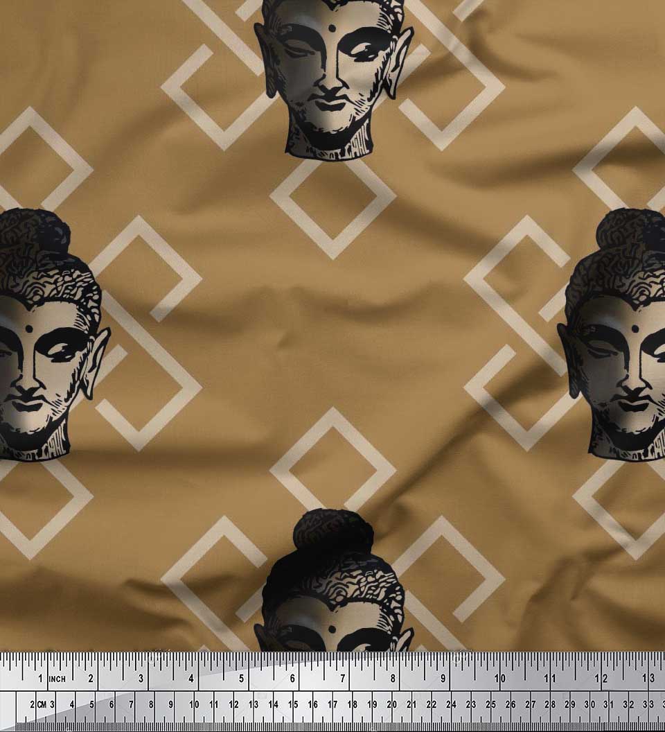Soimoi Modal Satin Fabric Geometric Design & Lord Buddha Face Print ...